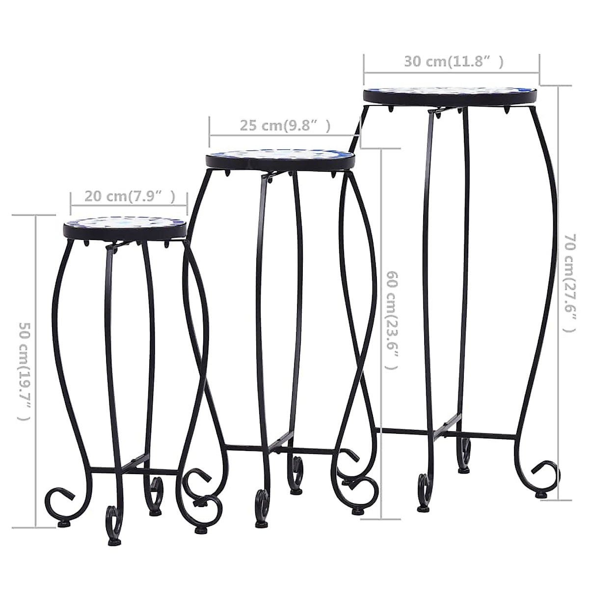 CUMYZO Mosaic Tables 3 pcs Blue and White Ceramic 11.1kg/24.42ib Plant Stands
