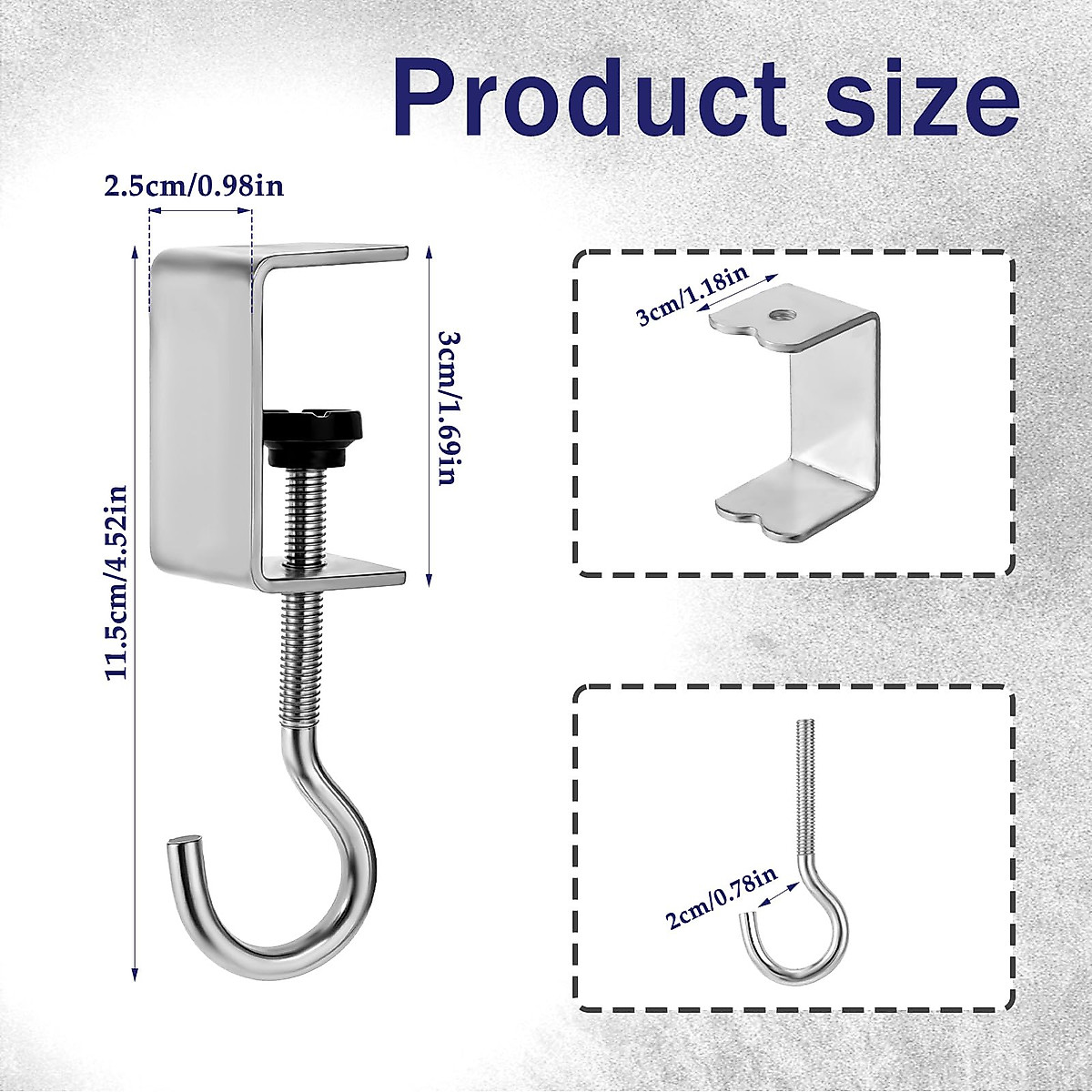 JJUNW 4 Pcs Desk Mount Bag Holder Hook, Desk Hook for Hanging Bag Backpack Under Desk Clamp J Hooks, Adjustable Headphone Holder Desk for Table Desk Closet Door