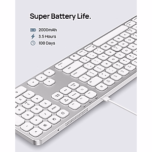 SODI Wireless Keyboard for Mac with Numeric Keypad, Backlit, Wireless, Rechargeable, Programmable Keys. Compatible with MacBook Pro/Air, iMac, Mac Mini/Pro, iPad, iPhone, US English, White