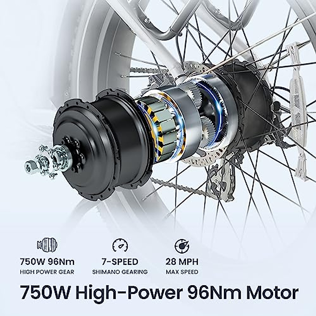 MAGICYCLE 750W Electric Bike for Adults 7 Speeds E Bike 26'' Fat Tire Electric Bike 52V 20AH 28 Mph Step-Thru Electric Mountain Bike Up to 80 Miles - Pearl White