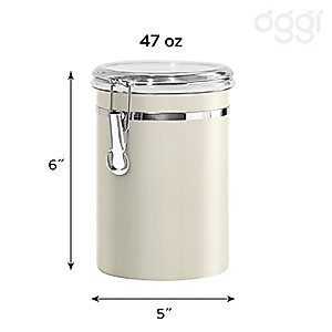 Oggi Stainless Steel Kitchen Canister 47 fl oz, Gray - Airtight Clamp Lid, Clear See-Thru Top - Ideal for Kitchen Storage, Food Storage, Pantry Storage. Large Size 5" x 6".