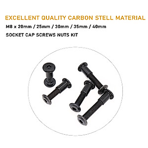 binifiMux 50pcs Black M8 Countersunk Rivet Socket Cap Connecting Bolts Cap Nuts Assortment Kit, M8 x 20mm/25mm/30mm/35mm/40mm