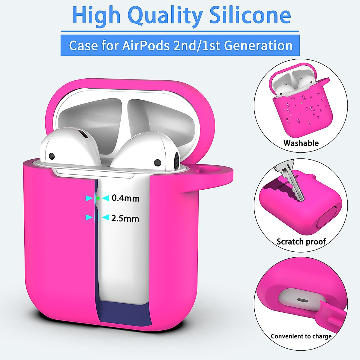 MHYALUDO for AirPods Case Cover, Military Grade Anti-Fall Soft Silicone Shock-Absorbing Protective for AirPods 2&1 Generation Case Skin Touch with Keychain and Cleaning kit, Rose Pink