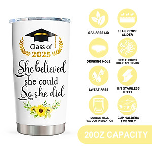 Pudmaple Graduation Gifts Tumbler 20oz, 2025 Graduation Gifts Mug, College/High School/Middle School Grad Gift for Graduates Women/Female 2025, Graduate Present Cup