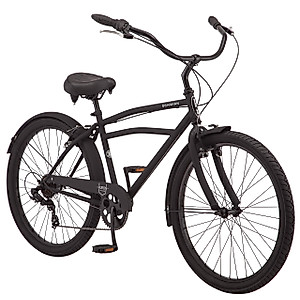 Schwinn Huron Beach Cruiser Bike for Adult, 7-Speed, Front and Rear Linear Pull Brake, 26-Inch Wheels, 17-Inch Step-Over Steel Frame, Full Front & Rear Fenders, Black
