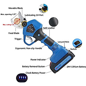 K KLEZHI Professional Cordless Electric Pruning Shears with 2 PCS Backup Rechargeable 2Ah Lithium Battery Powered Tree Branch Pruner, 30mm (1.2 Inch) Cutting Diameter, 6-8 Working Hours