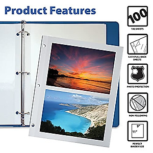 Better Office Products 100 Count Photo Mounting Sheets, 11 x 9 Inches, Double-Sided, 3-Hole Punched, Refill Photo Album Sheets, Replacement Photo Album Sheets, Box of 100
