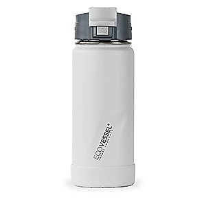 EcoVessel PERK Trimax Vacuum Insulated Stainless Steel Travel Bottle for Coffee & Tea with Push Button Locking Top – 16oz (White Out)