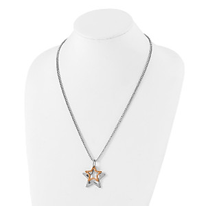 Chisel Stainless Steel Rose IP-plated Stars Pendant 22in Necklace 22"