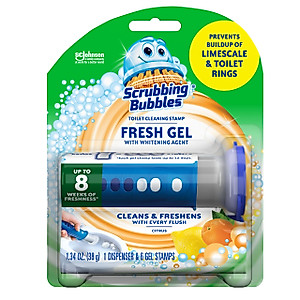 Scrubbing Bubbles Fresh Gel Toilet Bowl Cleaning Stamps, Gel Cleaner, Helps Prevent Limescale and Toilet Rings, Citrus Scent, 6 Stamps