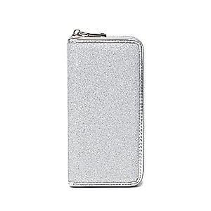 LAM GALLERY Sparkling Glitter Wallet Purse Bling Evening Clutch Wallets for Wedding Party - Silver