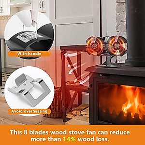 Wood Stove Fan, Fireplace Fan with Magnetic Thermometer, 8 Blades Stove Fan, Silent Motors, Push Horizontal Air Flow, Heat Powered Wood Stove Fan for Wood Burning Stove/Gas/Pellet/Log