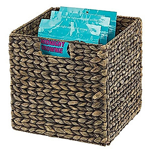 mDesign Natural Woven Hyacinth Cube Storage Bin Basket Organizer with Handles for Kitchen Pantry, Cabinet, Cupboard, Shelf/Cubby Organization, Hold Food, Drinks, Snacks, Appliances, 4 Pack, Black Wash