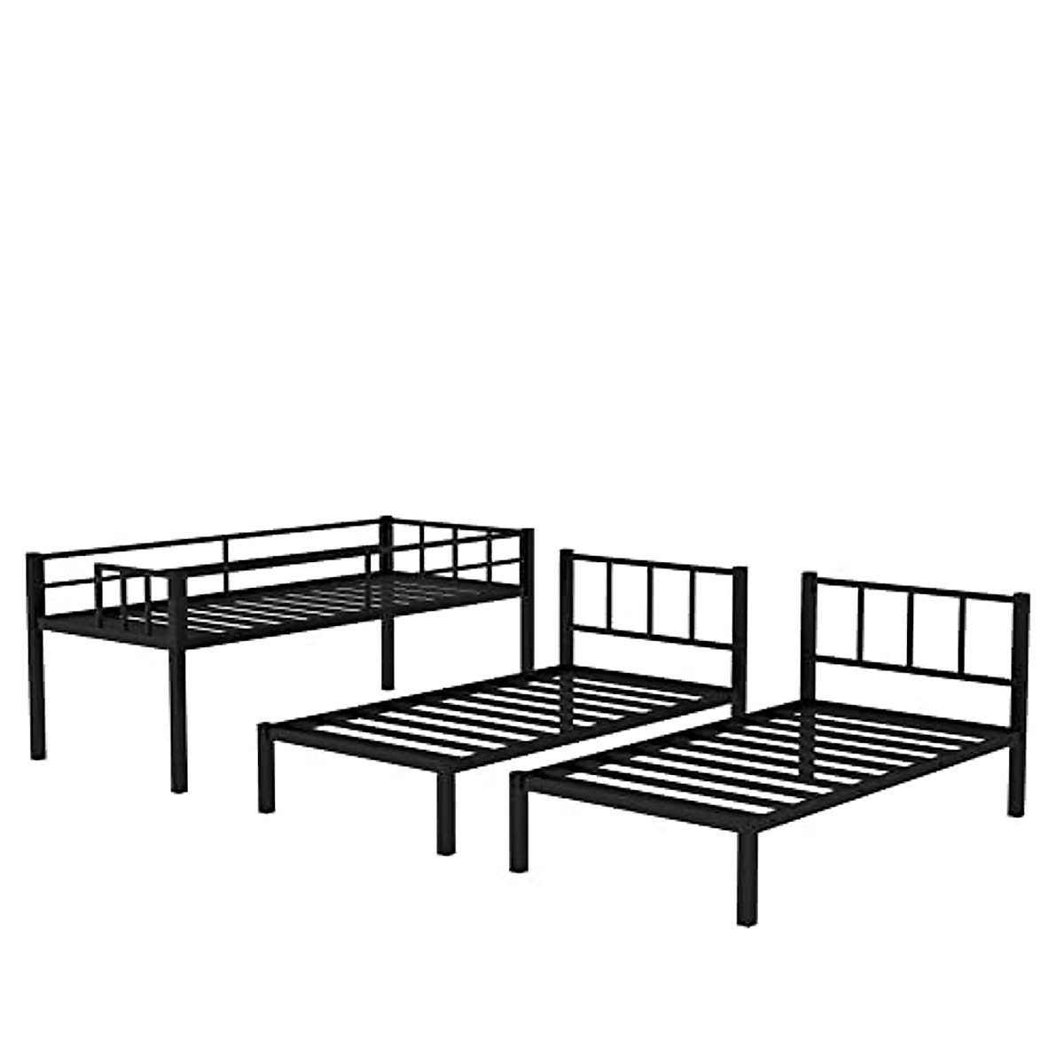 DHHU Triple Twin Bunk Bed, Metal Bunk Bed, Metal Bed Frame, Suitable for Bedroom, Apartment, Dorm, Space-Saving, Black