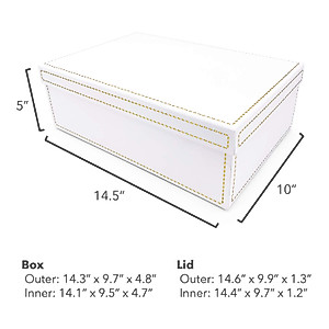 Oxfrd & Comma Luxury Gift Box, White with Gold Stitching, Large Rectangle