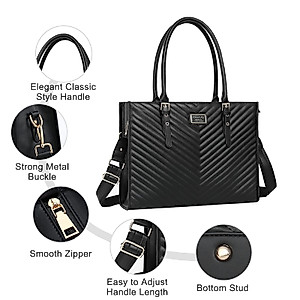 MOSISO Laptop Tote Bag for Women, 15.6 inch Computer Bag Compatible with MacBook, HP, Dell, Asus Notebook, 16 inch Large Capacity Quilted Leather Laptop Handbag with Clutch Purse, Black