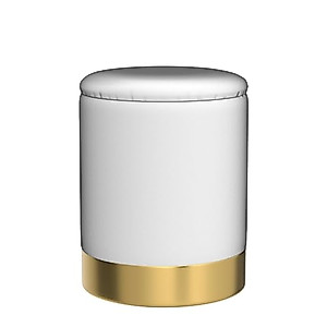 Mxfurhawa Velvet Storage Ottoman Multipurpose Footrest Stool with Metal Base Modern Round Vanity Stool Chair Ottoman Foot Stools Support 300 lbs Padded Seat for Living Room (Cream (Velvet))