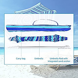 Hanekuc 6.5FT UV 50+ Beach Umbrella for Sand heavy duty wind Resistant Lightweight and Portable with Sand Anchor & Tilt Mechanism Sun Shade, Blue Green Stripe