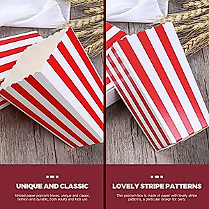 STOBOK Popcorn Boxes,Classic Popcorn Containers Paper Popcorn Buckets Carnival Red White Stripes Popcorn Bags Popcorn Tubs or Movie Night