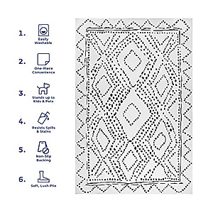 nuLOOM Mila Machine Washable Diamond Trellis Ultra Thin Area Rug, 5' x 8', Ivory