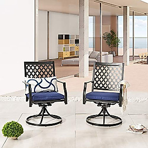 LOKATSE HOME Outdoor Patio Dinning Swivel Chairs Rocker Set of 2 Metal for Garden Backyard Furniture, 2, Blue