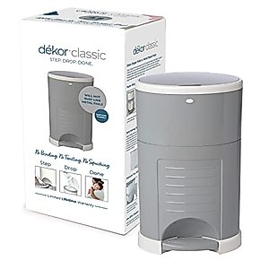 Dekor Classic Hands-Free Diaper Pail | Gray | Easiest to Use | Just Step – Drop – Done | Doesn’t Absorb Odors | 20 Second Bag Change | Most Economical Refill System