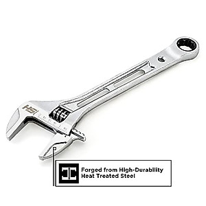 STEELHEAD 10” Wide-Mouth Adjustable Wrench w/Integrated 72-Tooth 12-Point 17mm Ratcheting End, 72-Tooth Gearing