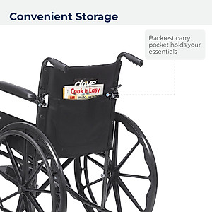 Drive Medical SSP118FA-SF Silver Sport 1 Folding Transport Wheelchair with Full Arms and Removable Swing-Away Footrest, Black