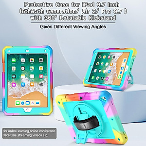 LTROP Protective Cover Case for iPad 6th/ 5th Generation & iPad Air 2 Case, iPad 9.7 Inch Case with Shoulder Strap Pen Holder Swivel Stand, Aqua Teal