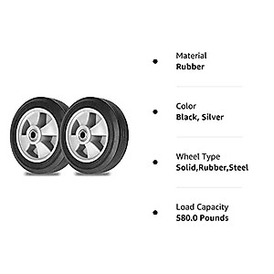AR-PRO (2- Pack) Run-Flat Solid Rubber Replacement Tire 8" x 2'' with a 5/8" axle for Hand Trucks, Wheelbarrows, Dollies, Trolleys and More – Run Flat with 580 lbs Max Load