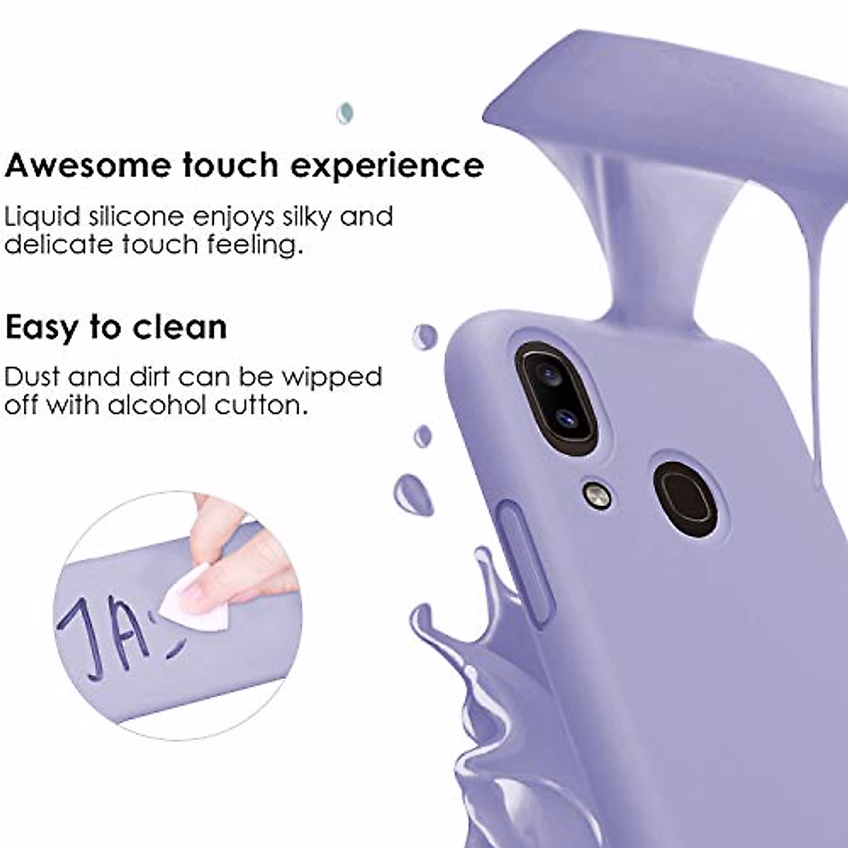 Vinve Samsung Galaxy A20 Case, Galaxy A30 Case, with Tempered Glass Screen Protector [2 Pack], Liquid Silicone Slim Soft Fit Drop Protection Case for Galaxy A20 (Purple)