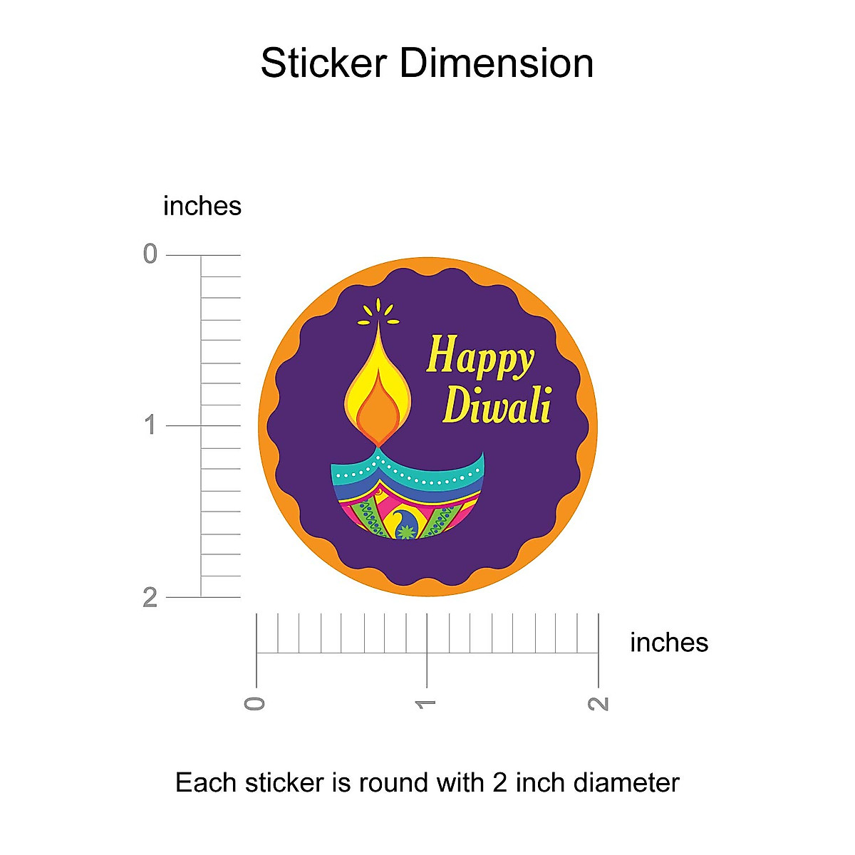 weRevel Happy Diwali Party Stickers, 40 Count, 2 Inches, Round, 4 Unique Designs