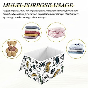 innewgogo Dinosaurs White Storage Bins with Lids for Organizing Foldable Storage Box With Lid with Handles Oxford Cloth Storage Cube Box for Study Room