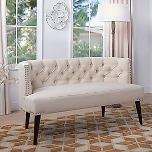 Jennifer Taylor Home Celine Tufted Settee Nailhead Accents, Sky Neutral Beige Polyester