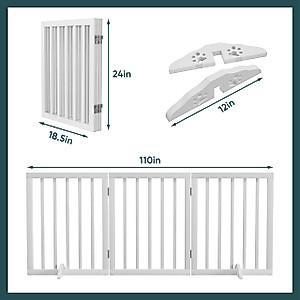 Semiocthome Wooden Dog Gates for The House 24"H Expandable Doggy Gates for Doorways 55"W Free Standing Pet Gate with 2 Support Feet for Stairs 3 Panels Dog Barriers for Home No Installation Resquired
