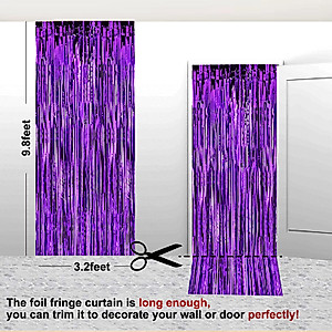 2 Pack 3.2 ft x 9.8 ft Purple Tinsel Curtain Party Backdrop Decorations, Metallic Foil Fringe Backdrop Door for Halloween, Christmas, Birthday Graduat