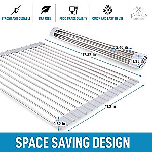 Zulay Kitchen 17.5" Multipurpose Roll Up Dish Drying Rack & Trivet - Heavy Duty, Silicone-Coated Stainless Steel Roll Up Rack, Rolls Out Over Any Sink - Versatile Roll Up Sink Drying Rack