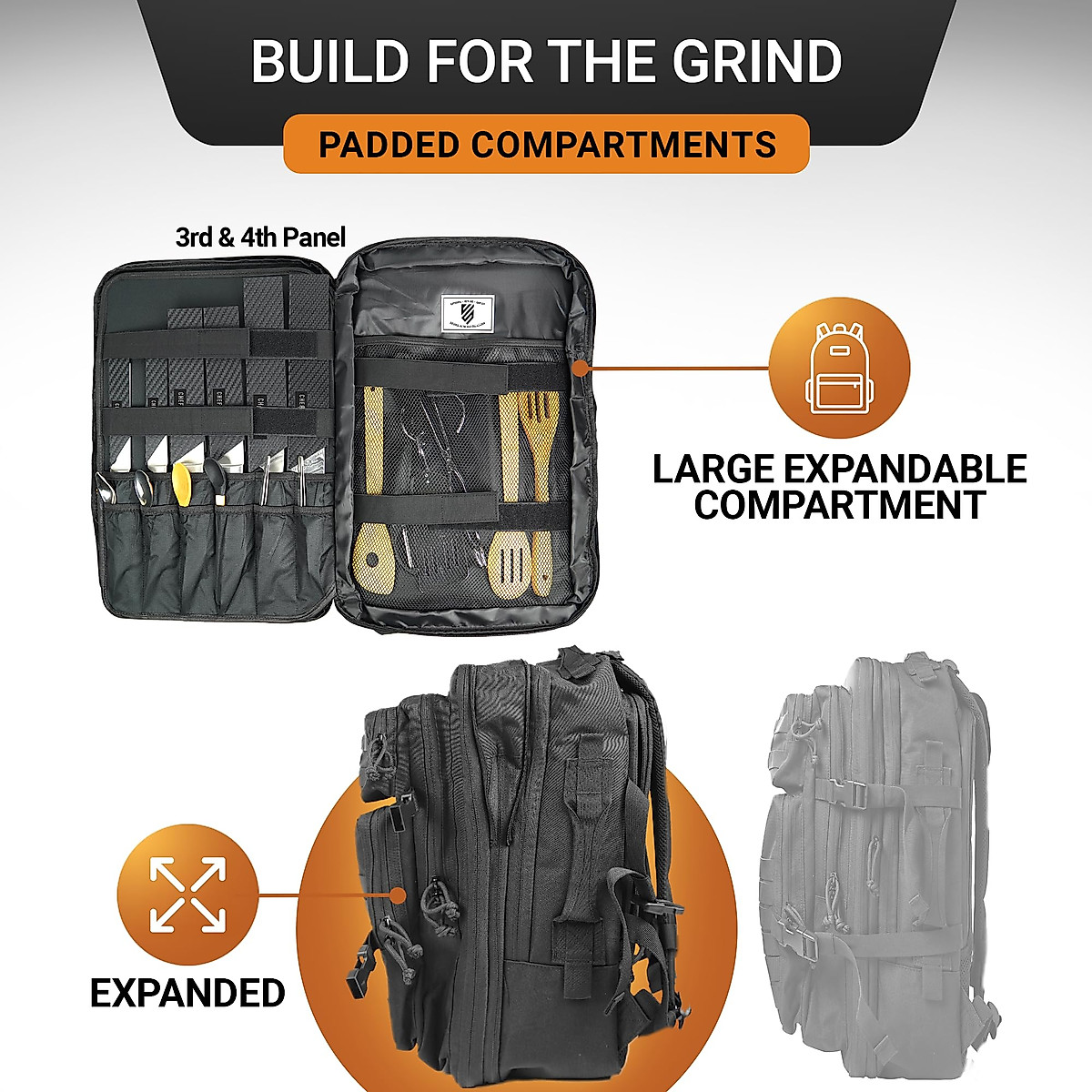 Chef Knife Bag Tactical Backpack | Knife Carrying Case with 30+ Pockets for Knives and Culinary Tools | Knife Organizer Bag for Chefs & Culinary Students | Knives & Tools Not Included (XL Size)