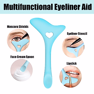 3 Pcs All In One Eyeliner Stencils Silicone Winged Tip Eyeliner Aid Mascara Shield Applicator Guard Pads Eyebrow Pencil Stencil Multifunctional Eye Makeup Tool (Blue)