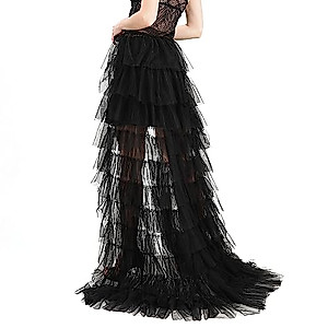AWAYTR Maxi Mesh Tulle Skirt for Women - Detachable Wedding Train Dress, Floor Length Overlay Long Tutu Skirts for Prom(Black)
