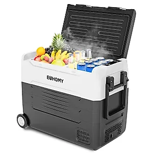 EUHOMY 12 Volt Refrigerators, -4℉~68℉, 57 Quart（55L） Electric Cooler Portable Freezer 12/24V DC and 120-240V AC, Removable Divider, Car Reridgerator for Travel,Camping, Fishing, RV, or Home