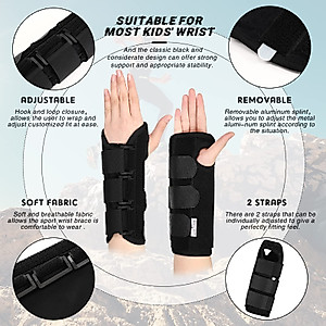 2 Pcs Wrist Brace for Kids Youth Carpal Tunnel Black Splints Wrist Brace Night Support with Adjustable Compression Straps for Children Sports Sleep (Age 8-12)