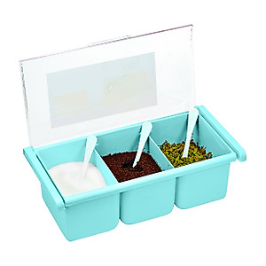Southern Homewares 3 Container Spice Pot Blue Acrylic with Spoons and Lid Seasoning Box Spice Serving Box Table Service