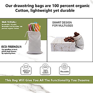 Reusable Eco friendly 10"x12" Cotton Thick Single Drawstring Muslin Bags "premium quality (Natural Color)-100 count pack