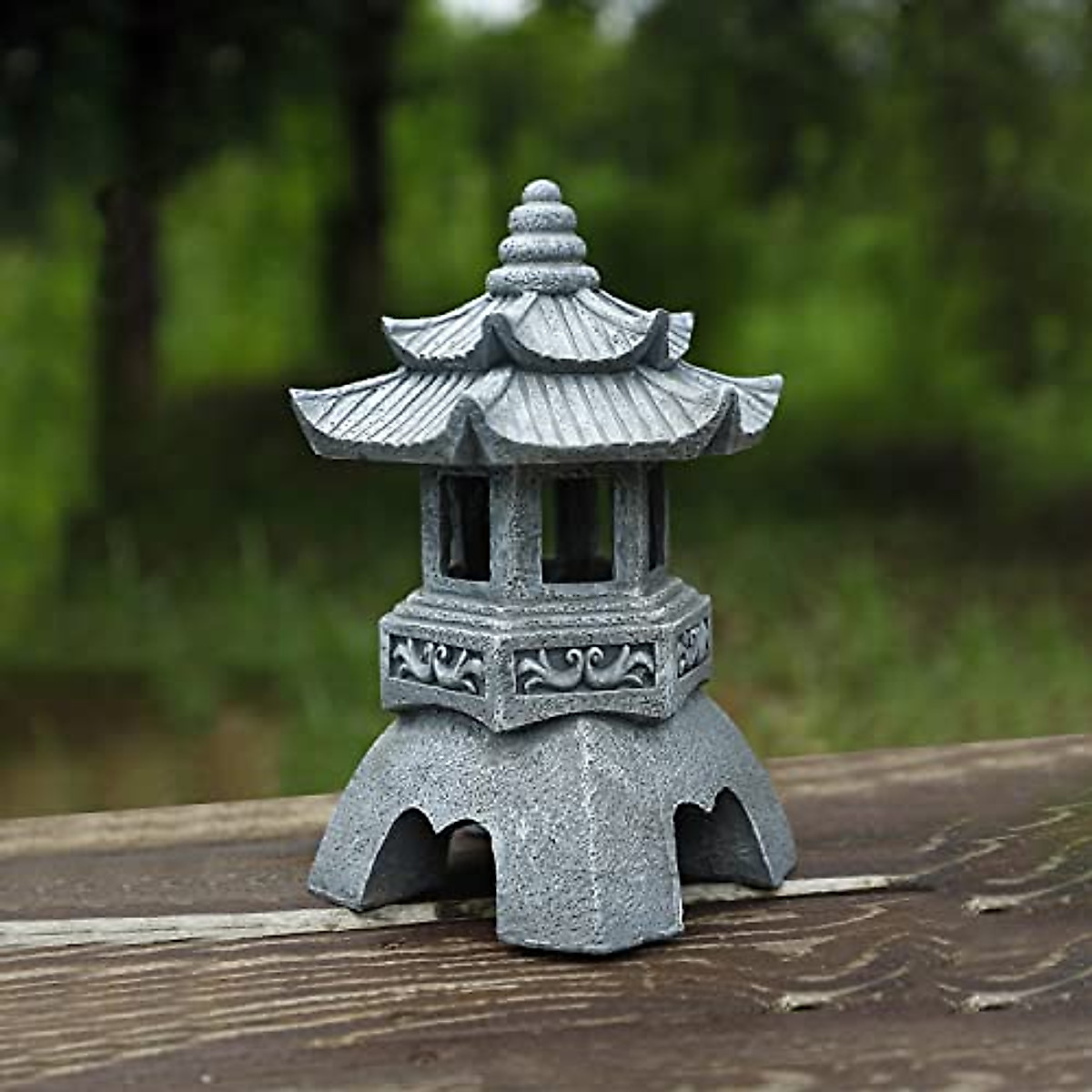 Lovely Ran Zen Solar Pagoda Lantern Garden Statue, Indoor/Outdoor Zen Asian Decor for Landscape Balcony, Garden, Patio, Porch Yard Art Ornament