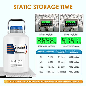 Bonvoisin 6L Liquid Nitrogen Container Cryogenic Container Liquid Nitrogen (LN2) Dewar Aluminum Alloy Semen Tank with 6 Canisters Carry Bag (6L)