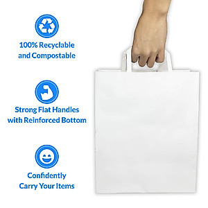 Reli. 100 Pack | 10"x6.75"x12" | Large White Paper Bags w/Handles | Ideal for To Go/Take Out/Restaurant Bags with Handles, Shopping, Retail, Gifts | 25% larger than 10"x5"x13"