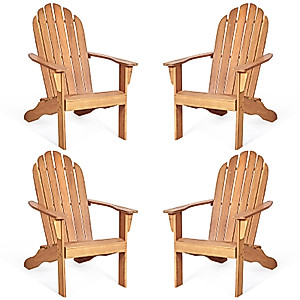 Tangkula Adirondack Chair, Acacia Wood Adirondack Lounger Chair, Outdoor Armchairs with Slatted Seating, Weather Resistant, for Patio Deck Lawn Backyard, Garden Adirondack Furniture (4, Natural)