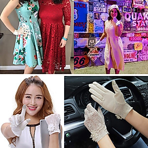 Women's Summer Touch Screen Gloves Lace Anti-skid Outdoor Driving Tea Party Gloves, Beige