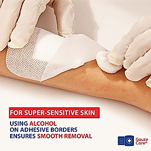 GauzeCare Island Dressing 4x4 inch 28 Pcs| Individually Packed Sterile Pouches| 2x2 Non-Stick Pad in Center with Acrylic Adhesive Borders| Water-Resistant Adhesive Pads for Wound Care and Dressing